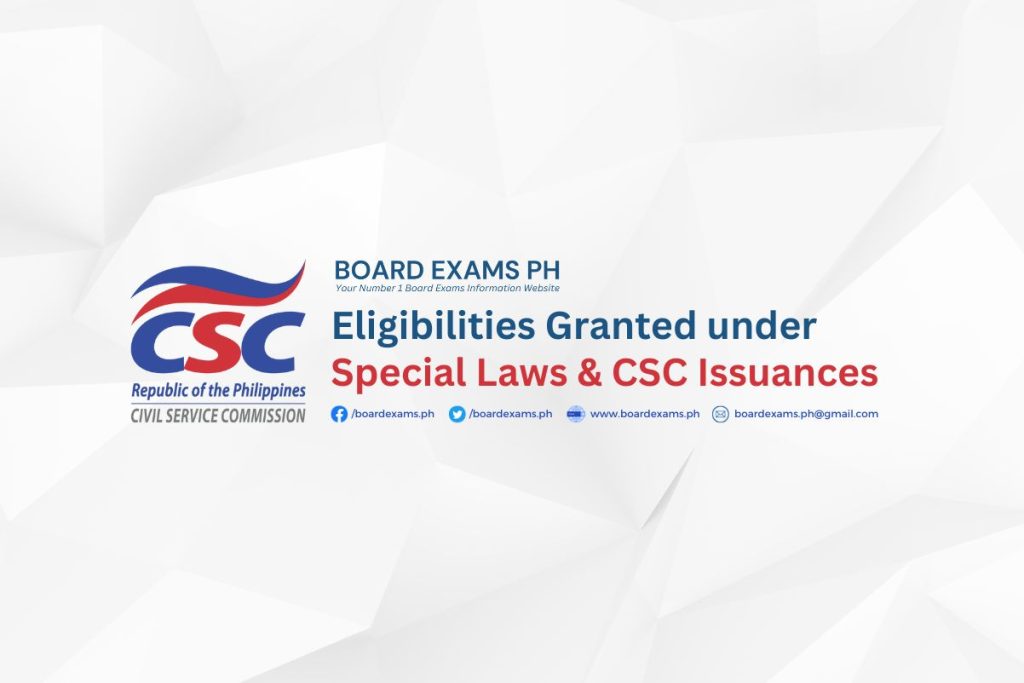 Eligibilities Granted under Special Laws and CSC Issuances – Board Exams PH