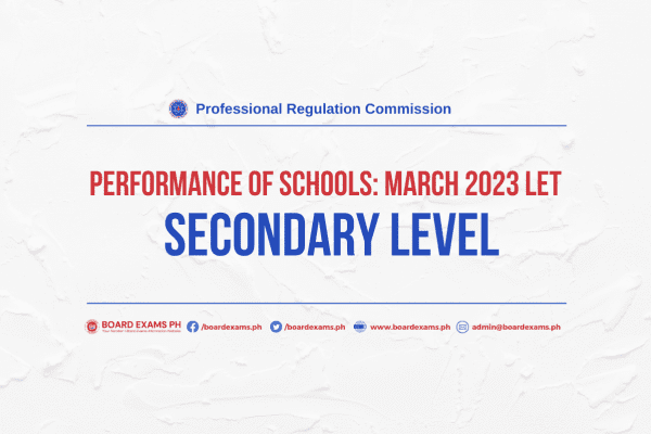 PERFORMANCE OF SCHOOLS: March 2023 Licensure Examination for Teachers ...