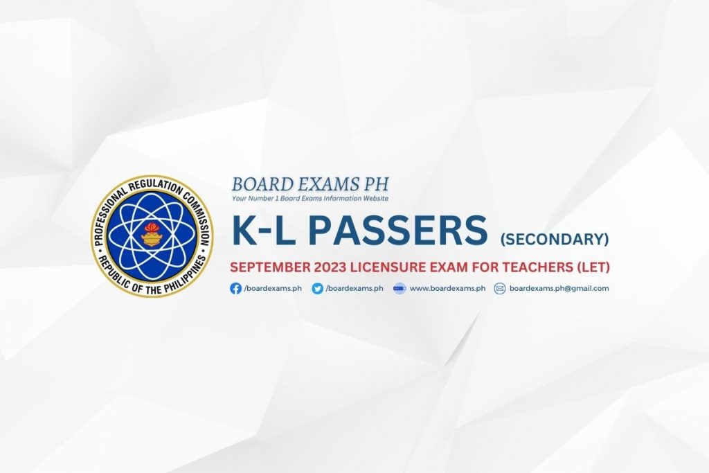 K-L PASSERS SECONDARY: September 2023 Licensure Examination for ...