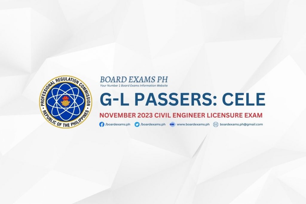 G-L PASSERS: November 2023 Civil Engineer Licensure Exam (CELE) – Board Exams PH