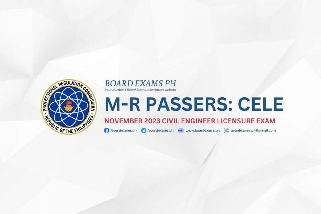 M-R PASSERS: November 2023 Civil Engineer Licensure Exam (CELE) – Board ...