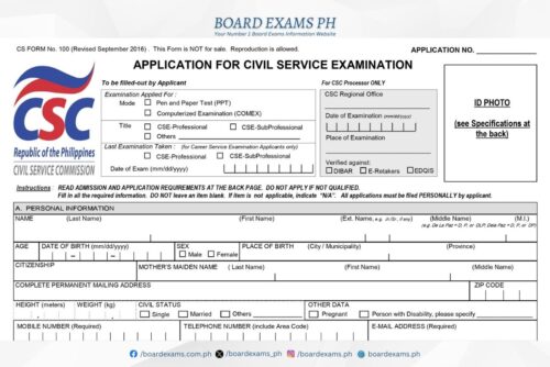 FREE DOWNLOAD: Civil Service Examination Form No. 100 (Revised 2016 ...