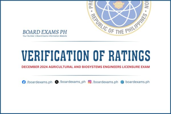 VERIFICATION OF RATINGS: December 2024 Agricultural and Biosystems Engineers Licensure Exam ...
