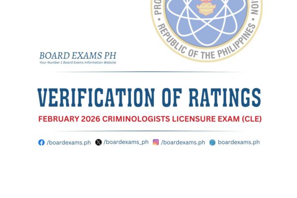 VERIFICATION OF RATINGS: February 2026 Criminologists Licensure Exam ...