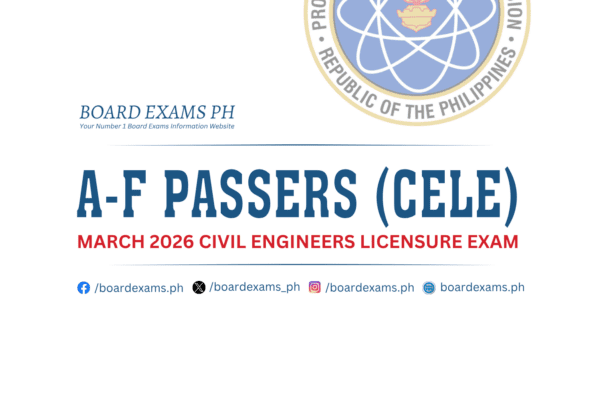 A-F PASSERS: March 2026 Civil Engineers Licensure Exam (CELE) – Board ...